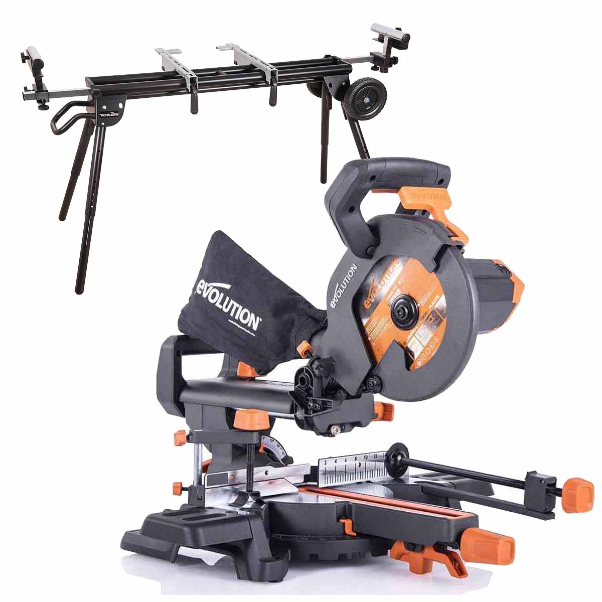 Evolution R210SMS-300+ Sliding Mitre Saw & XL Rolling Stand Bundle ...