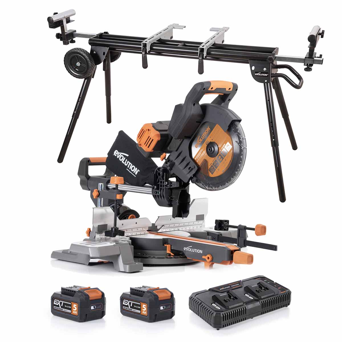 Evolution Cordless R255SMS-DB-Li Double Bevel Mitre Saw & XL Stand ...