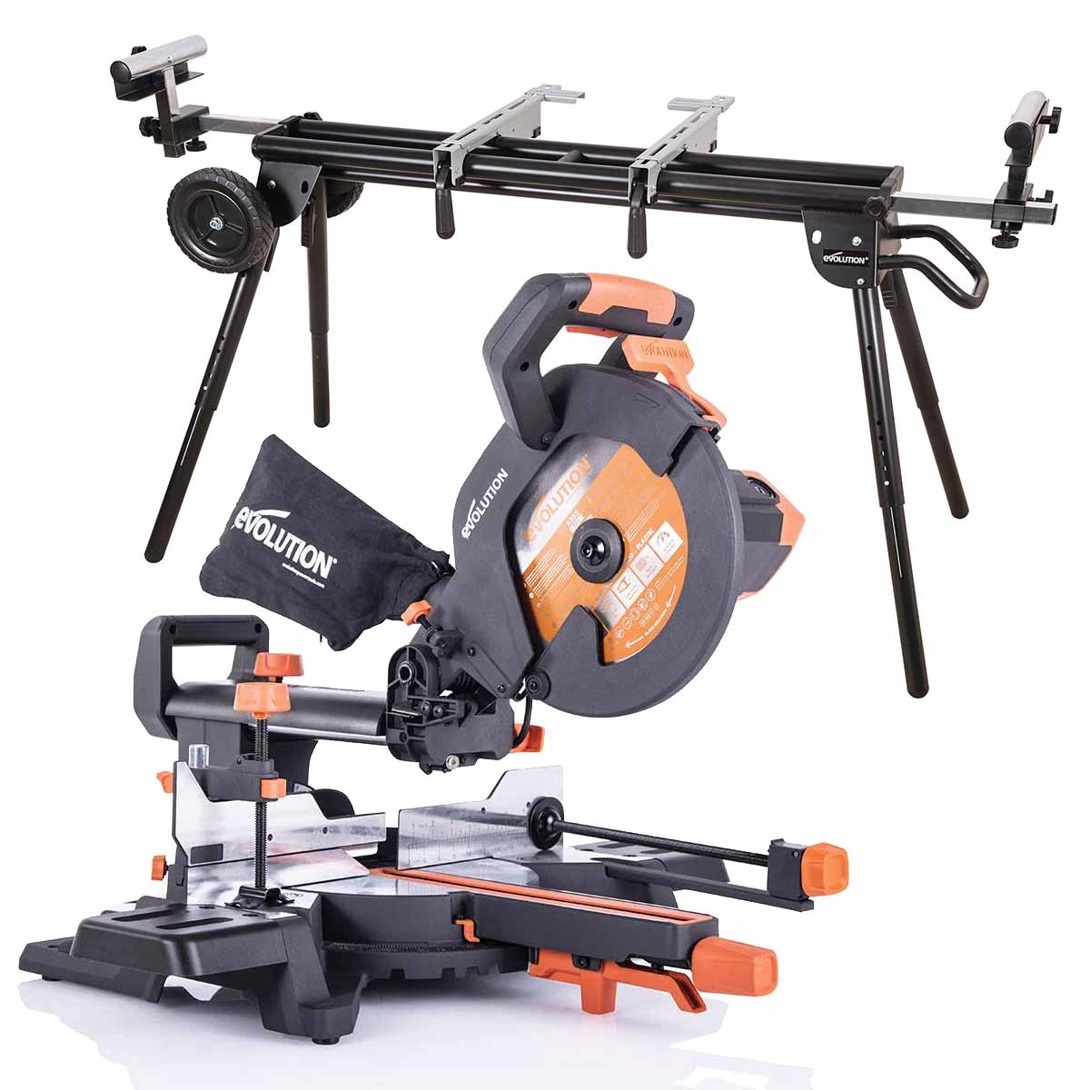 Evolution R255SMS+ 255mm Sliding Compound Mitre Saw & Evolution XL ...