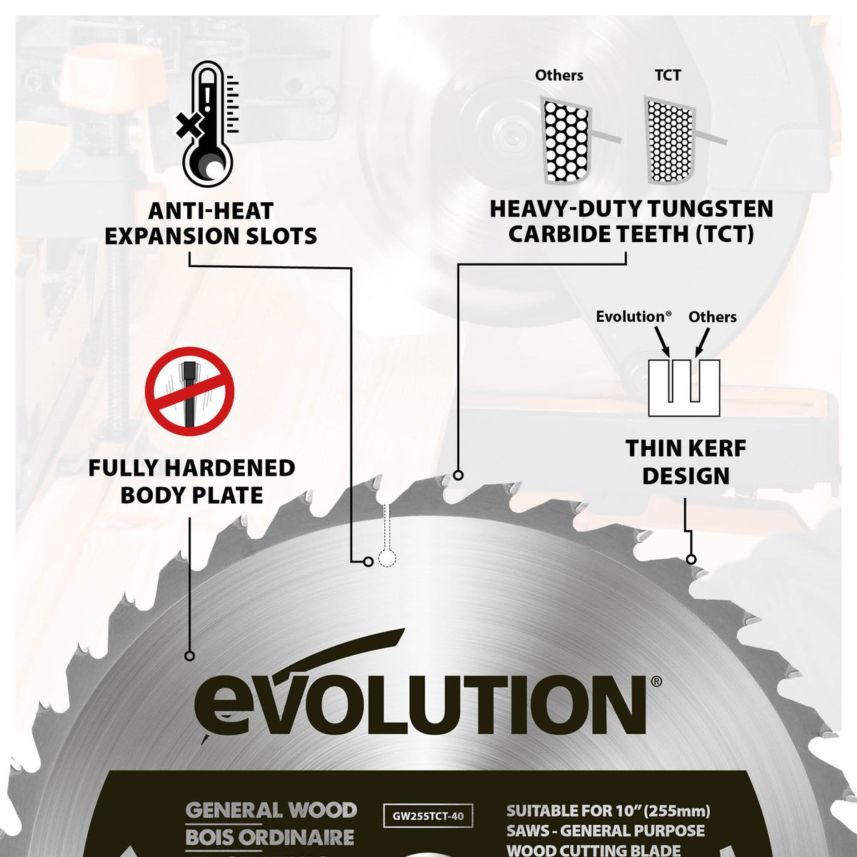 Evolution 255mm General Wood Blade 40T | Evolution Power Tools UK