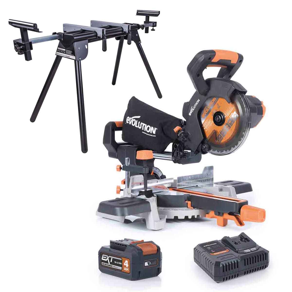 Evolution Cordless R185SMS-Li 185mm Sliding Mitre Saw & Stand Bundle ...