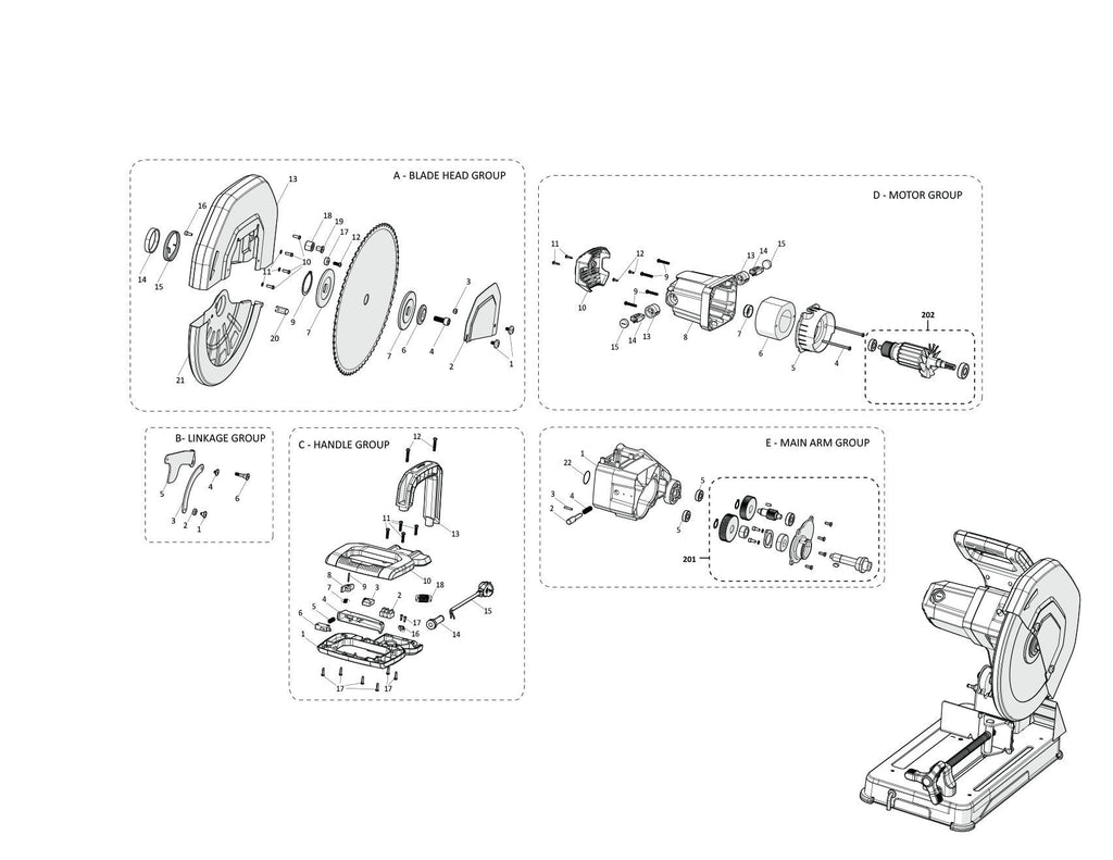 Spare Part Breakdown Diagrams — Evolution Power Tools UK